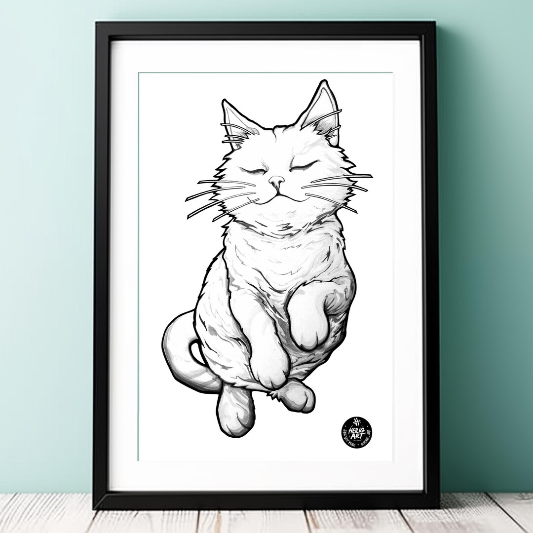 Snug Cat Poster, Snuggle Cat, Happy Cat Poster, Bliss Cat Print ...