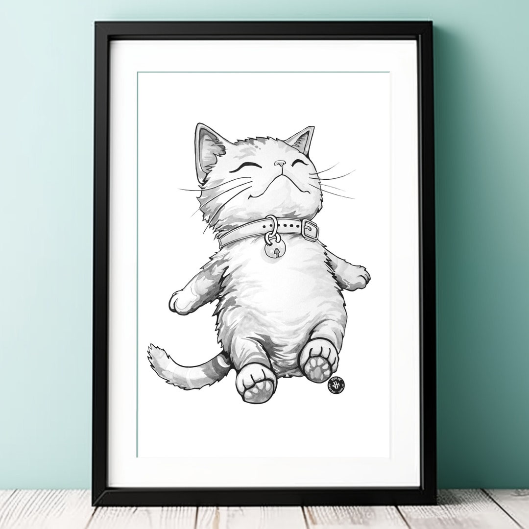 Bliss Cat Poster, Happy Kitty Poster, Floating Cat Wall Art, Content ...