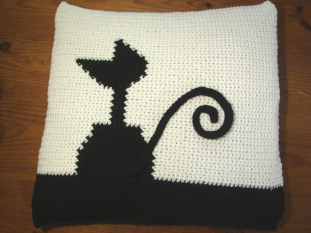 Cat Pillow Crochet Pattern Kitty Cushion Cover Black Cat - Etsy