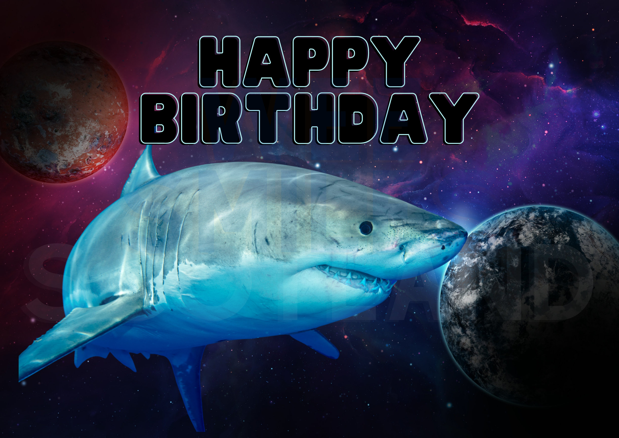Ansichtkaart Happy Birthday Shark | Etsy