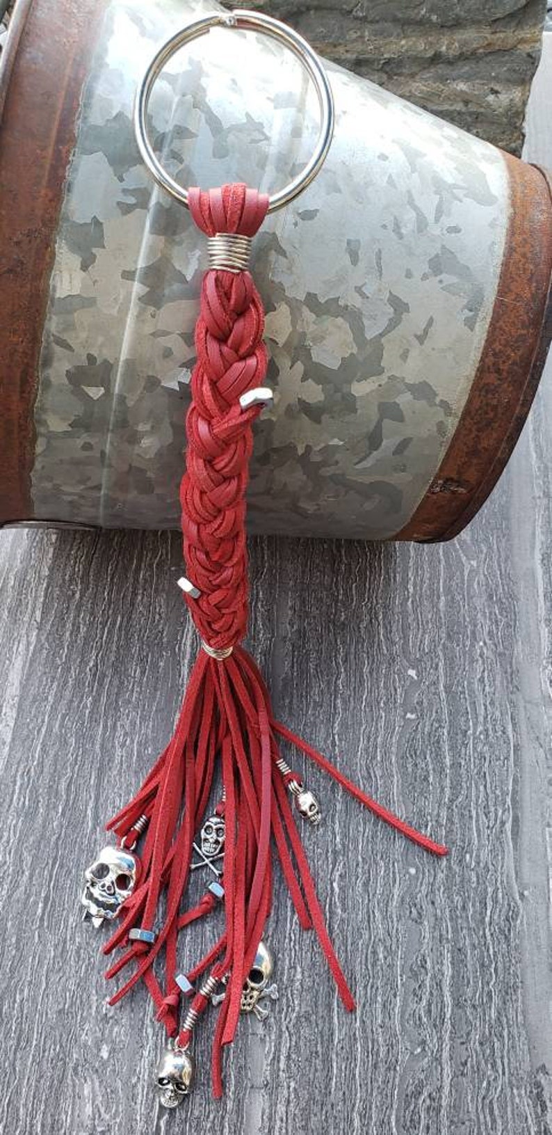 Vegan Keychain-vegan Leather Braided Keychain-skull Key Chain-charms ...