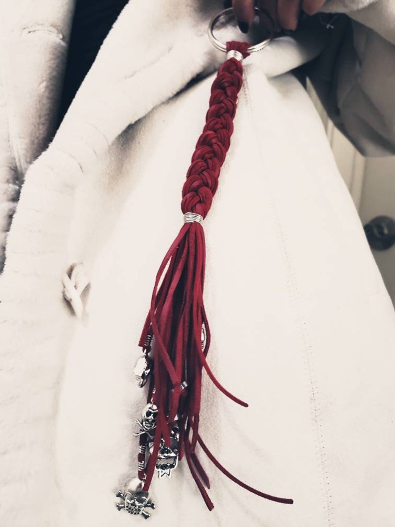 Vegan Keychain-vegan Leather Braided Keychain-skull Key Chain-charms ...
