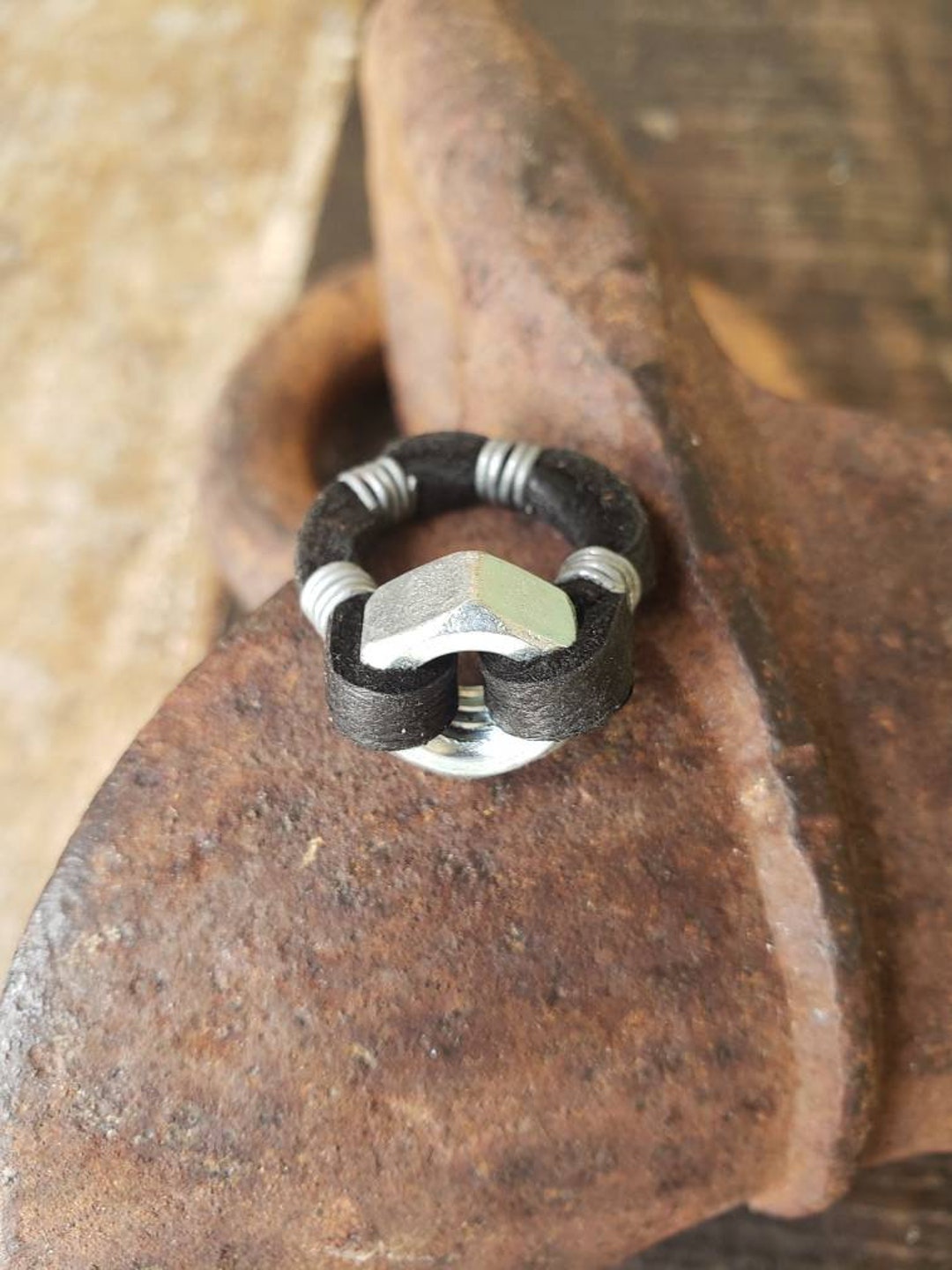 Screw Ring-screw Ring Silver-screw Leather Ring-leather - Etsy