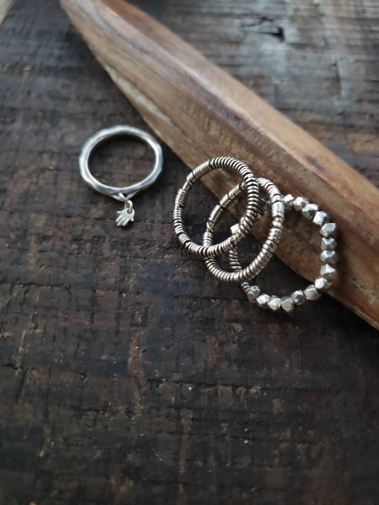 Simple Ring-set of 3-hand Made Silver Rings-wirerap Silver Ring-boho ...