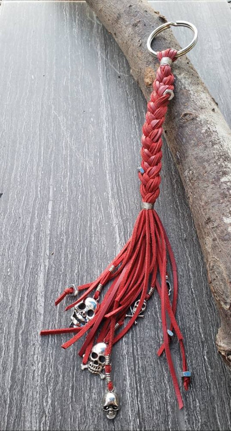 Vegan Keychain-vegan Leather Braided Keychain-skull Key Chain-charms ...