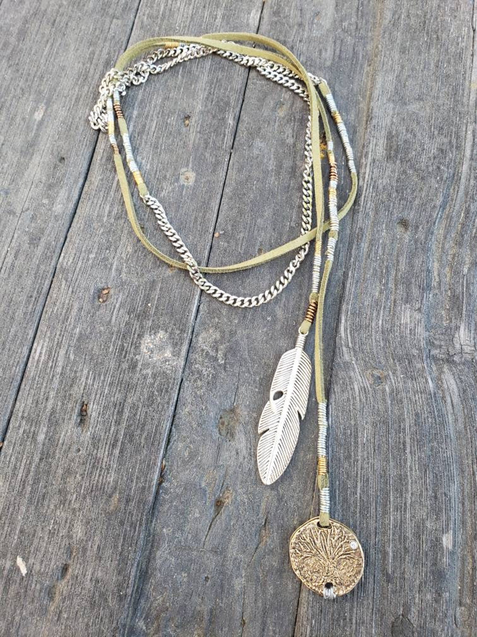 Tree of Life Necklace-fether Jewelry-chain Necklace-boho Style-boho ...