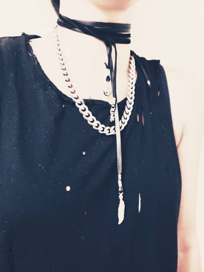 Chunky Brass Links Necklace- Leather Necklace Belt-choker-statement ...