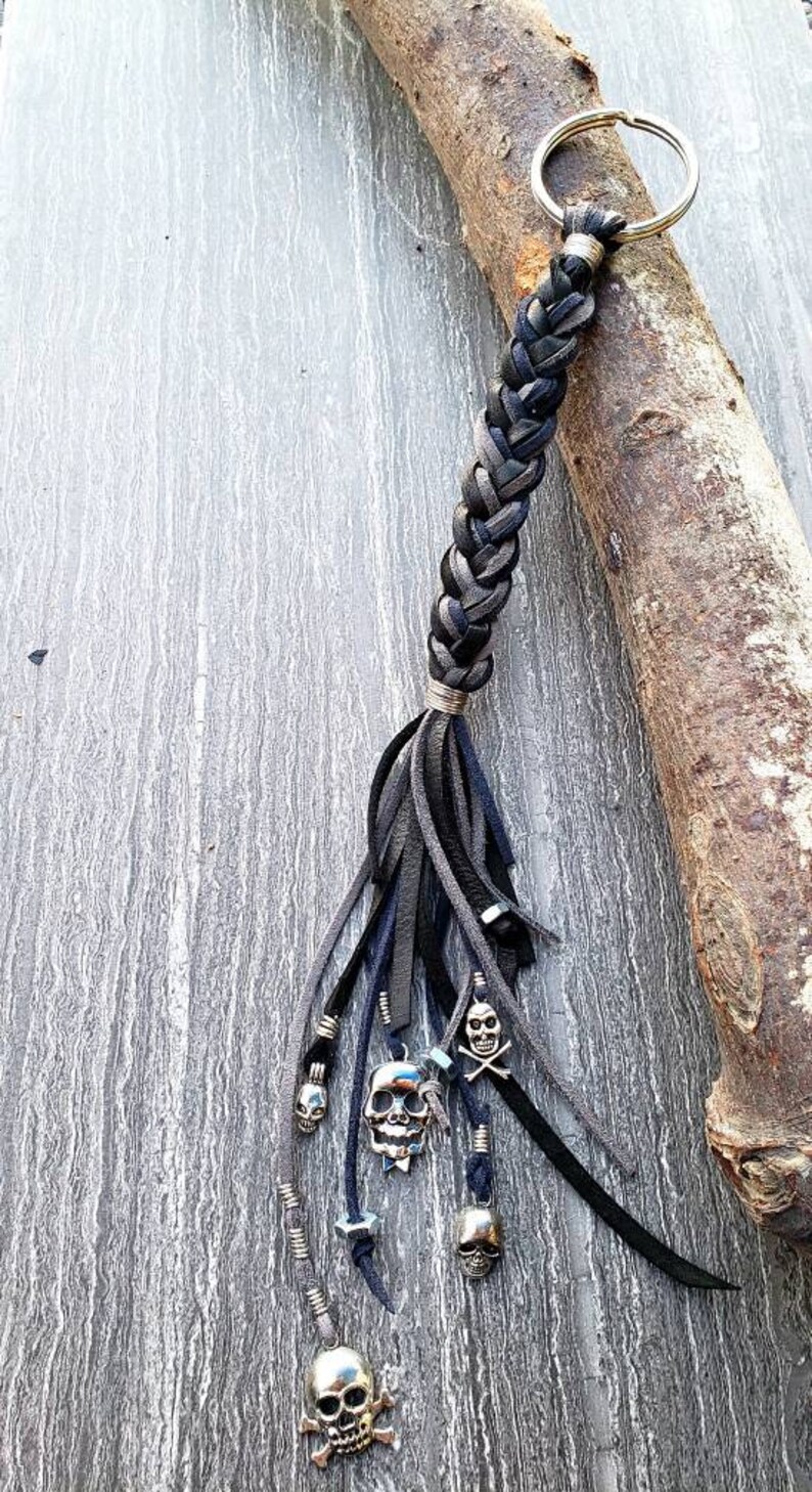 Vegan Keychain-vegan Leather Braided Keychain-skull Key Chain-charms ...