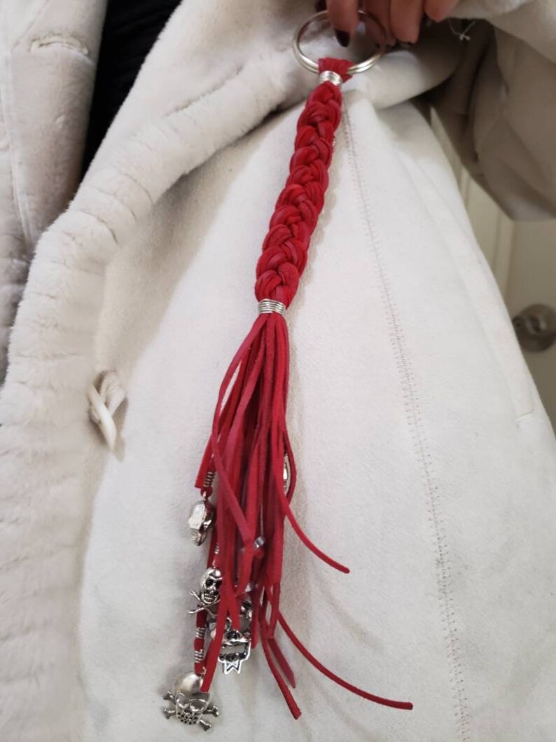 Vegan Keychain-vegan Leather Braided Keychain-skull Key Chain-charms ...
