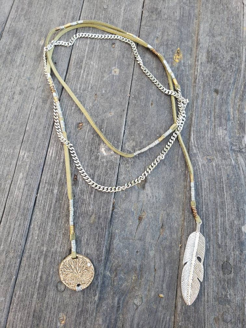 Tree of Life Necklace-fether Jewelry-chain Necklace-boho Style-boho ...