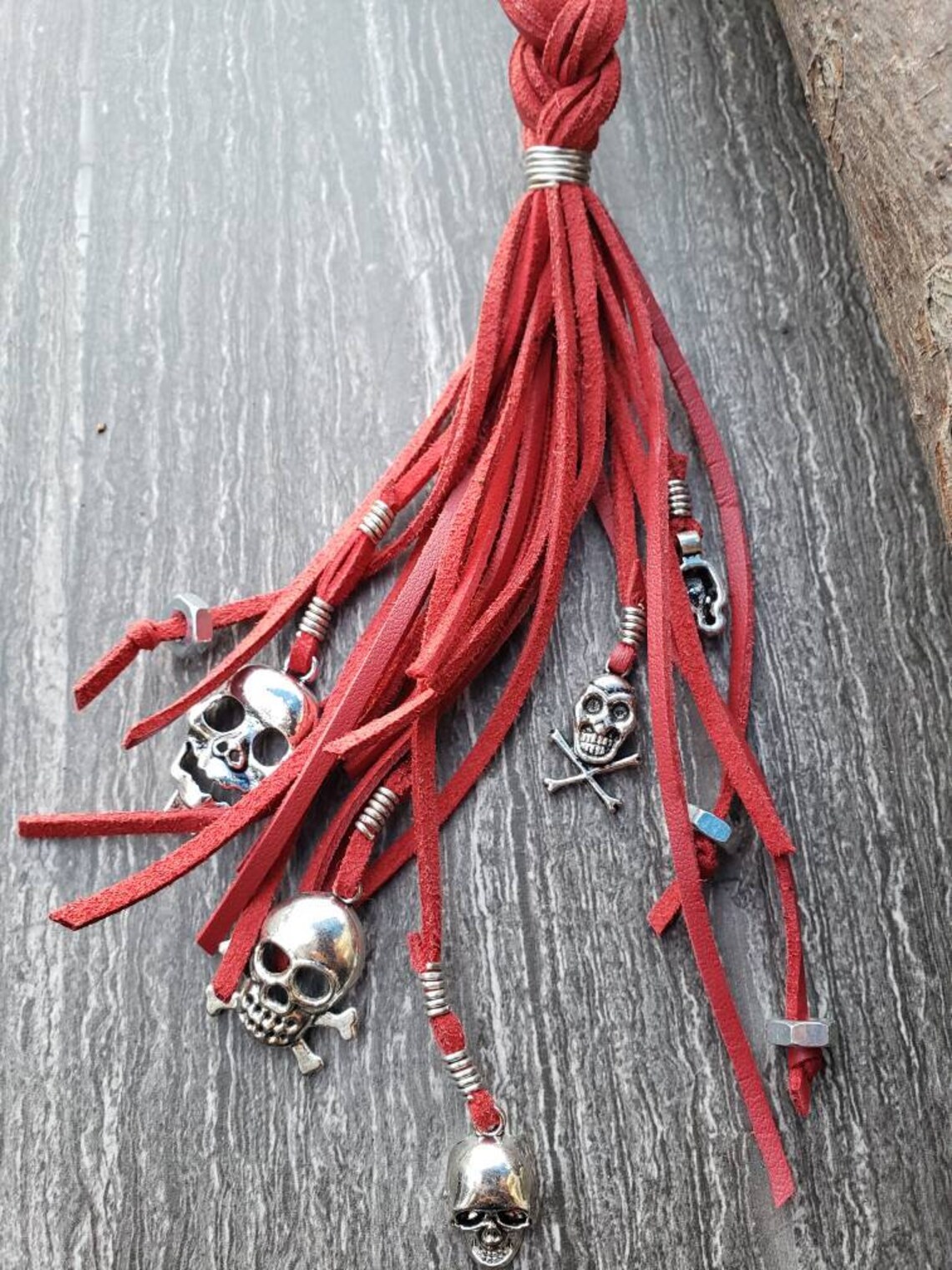 Vegan Keychain-vegan Leather Braided Keychain-skull Key Chain-charms ...