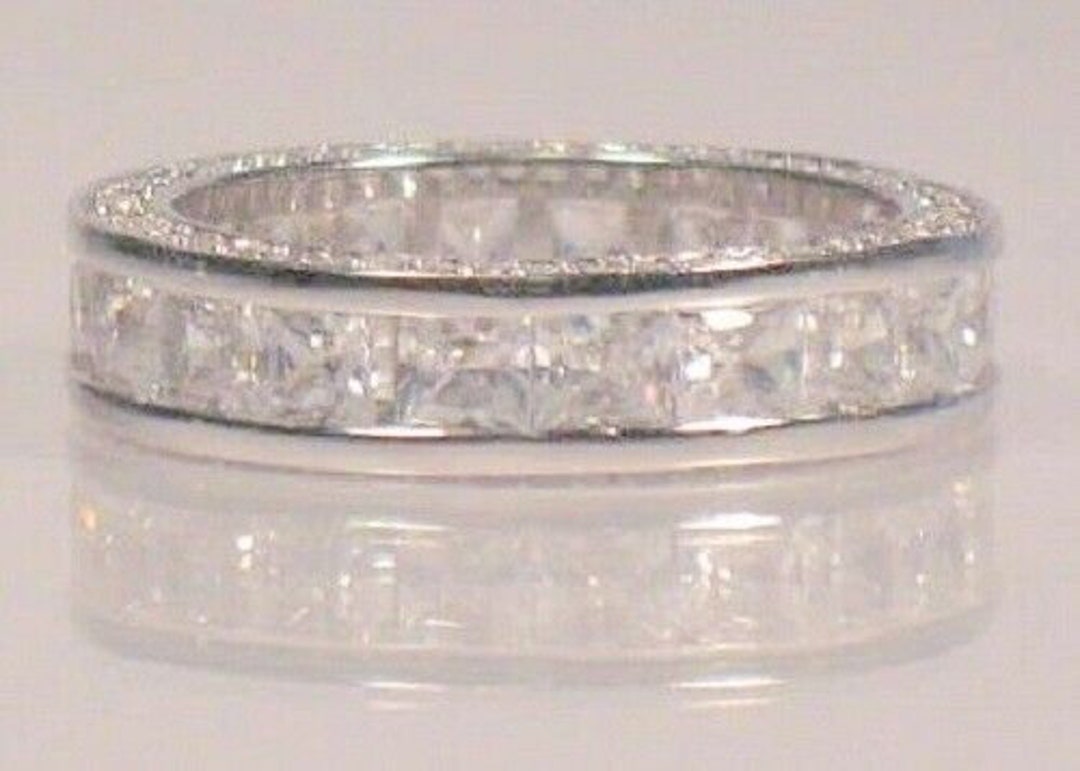 Sale 2.50 Ct Princess Eternity Band, Stackable Band, Pave Set,14k White ...