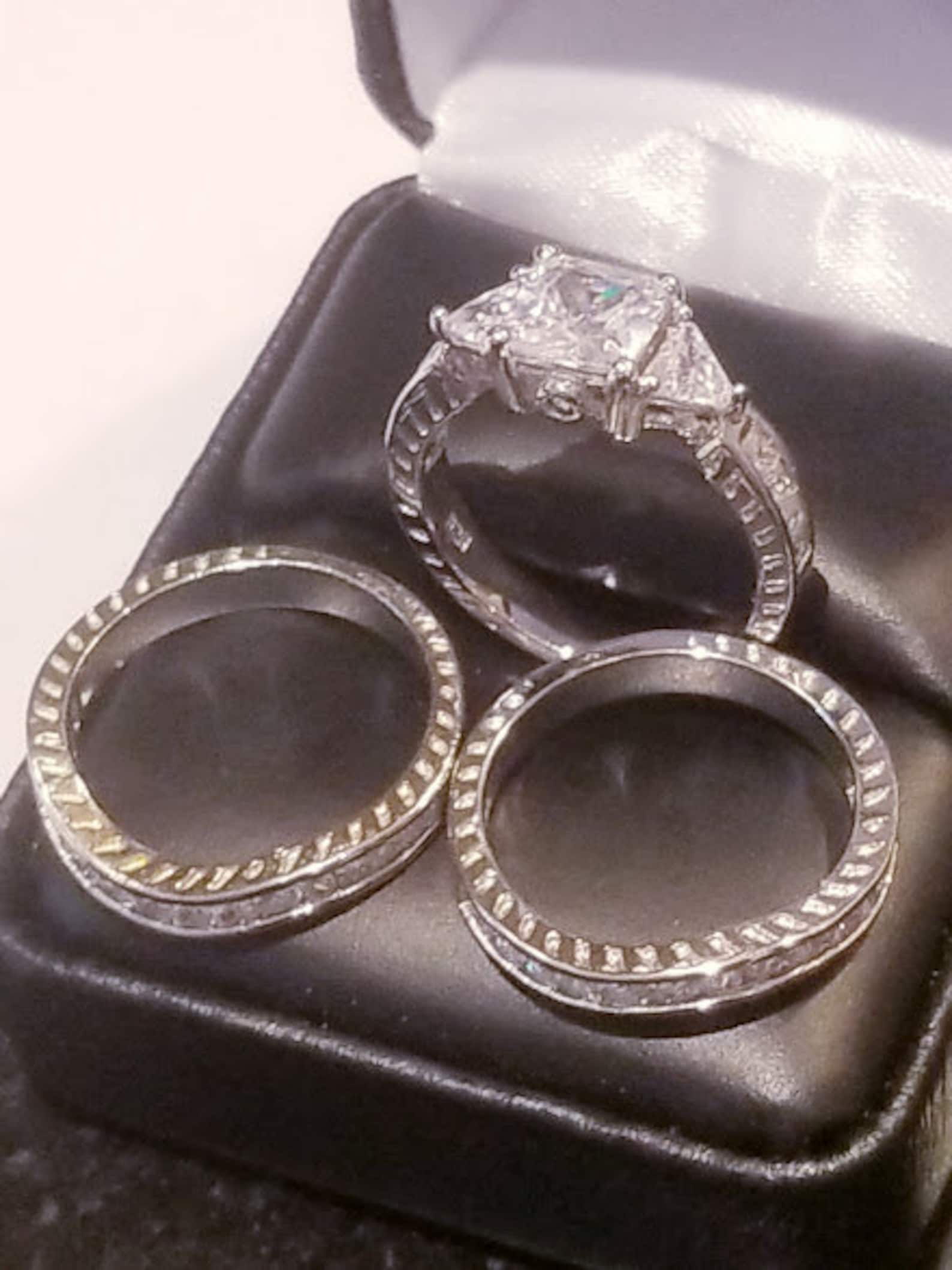 4 Ct Princess Cut Engagement Ring Double Band Wedding Ring Set - Etsy