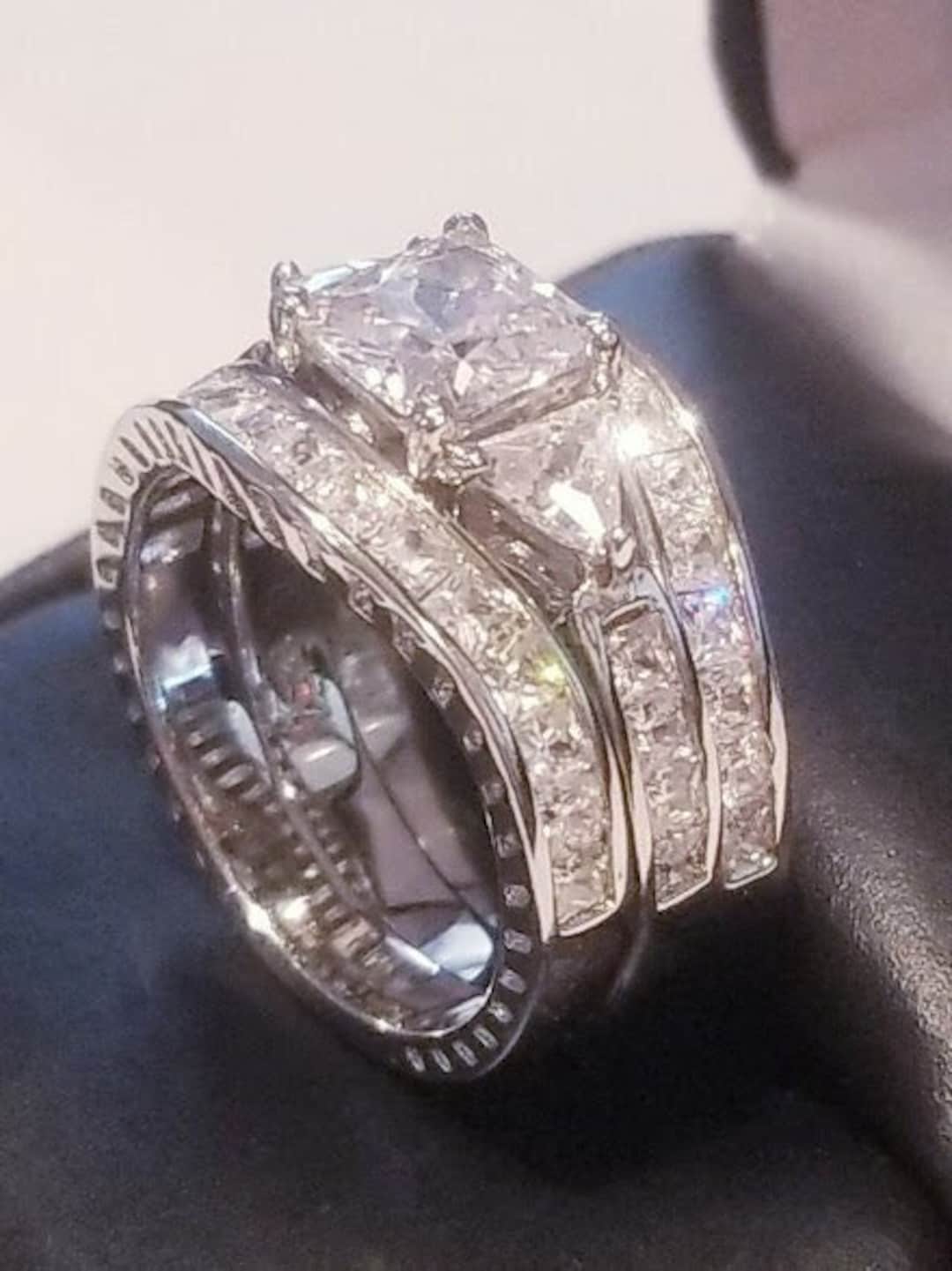 4 Ct Princess Cut Wedding Ring Set Engagement Ring Wedding Band Diamond ...