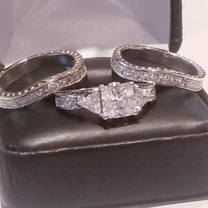 4 Ct Princess Cut Wedding Ring Set Engagement Ring Wedding Band Diamond ...