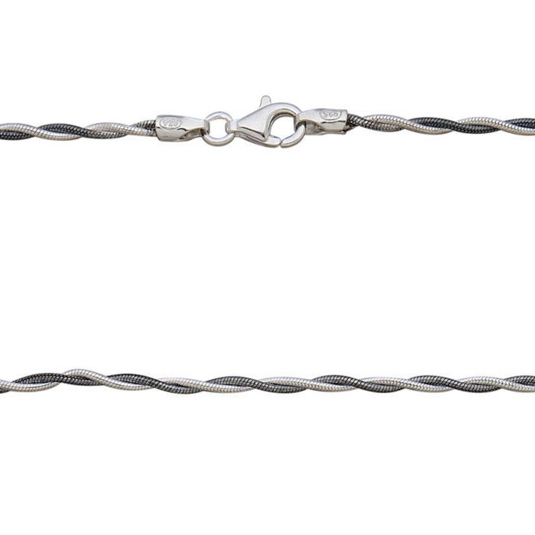 Twisted Snake Chain 18" With Spring Ring - Sterling Silver Black ...