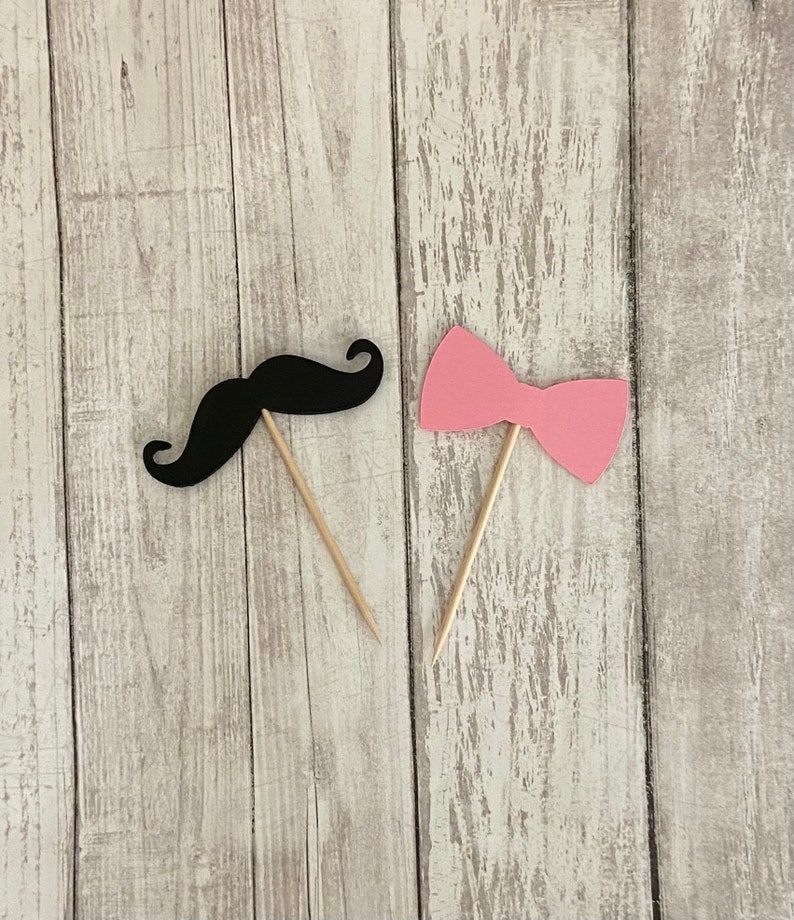 24 Mustache and Bow Toothpicks, Twin Baby Shower, Mustache Birthday ...