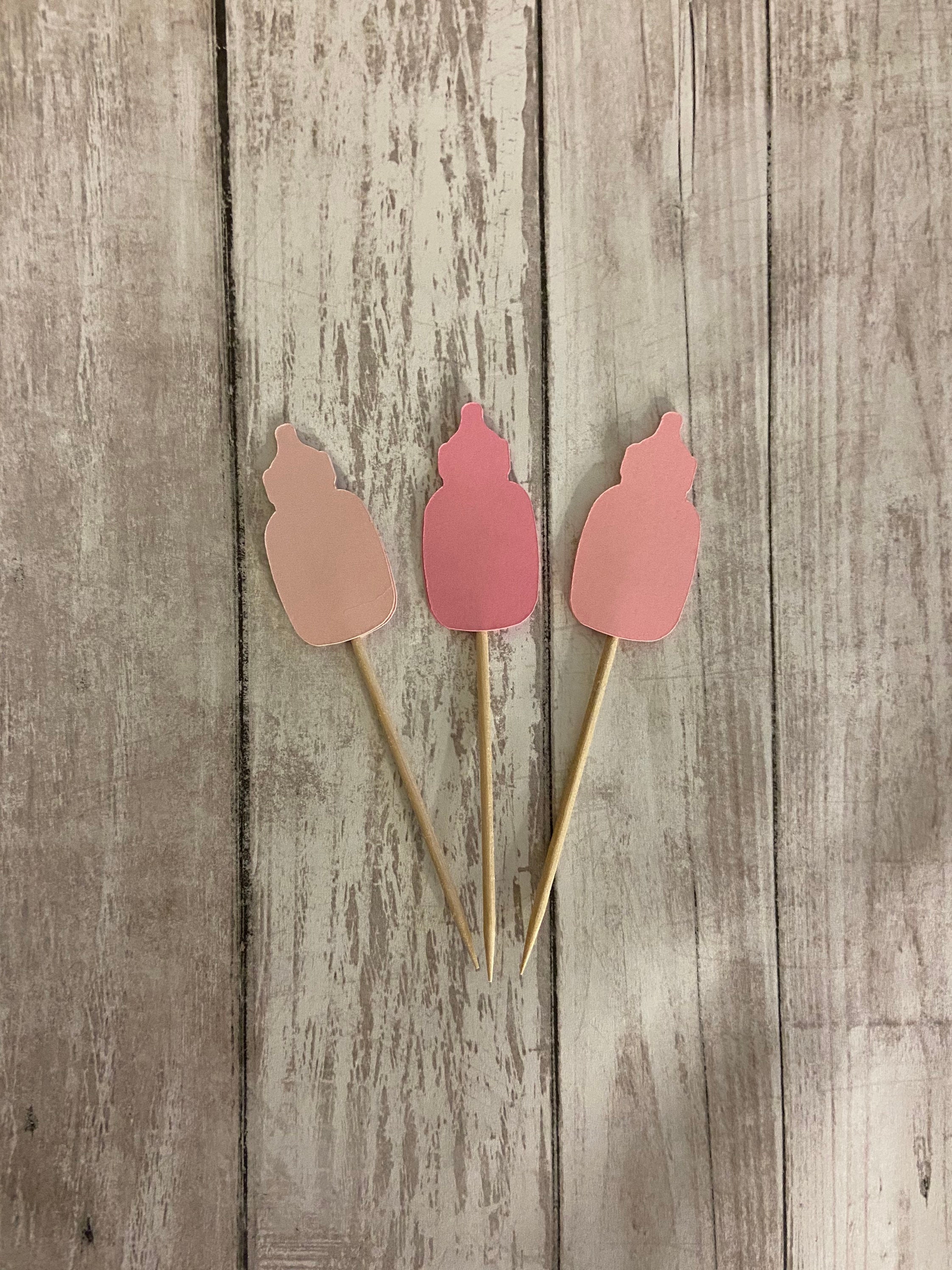 24 pink baby bottle toothpicks baby shower girl baby shower | Etsy