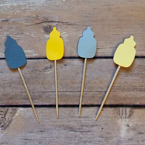 24 Yellow Baby Bottle Toothpicks, Baby Shower, Neutral Baby Shower ...