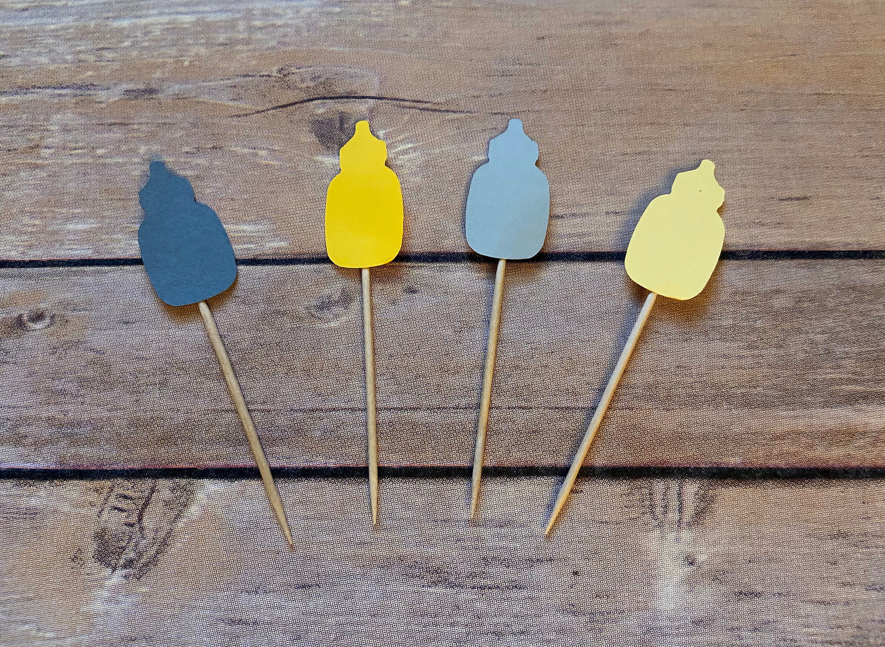24 Yellow Baby Bottle Toothpicks, Baby Shower, Neutral Baby Shower ...