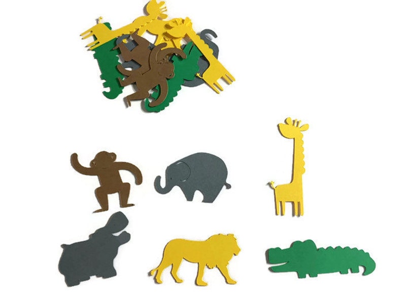 100 Assorted Jungle Animal Confetti, Die Cut Animals, Baby Shower ...