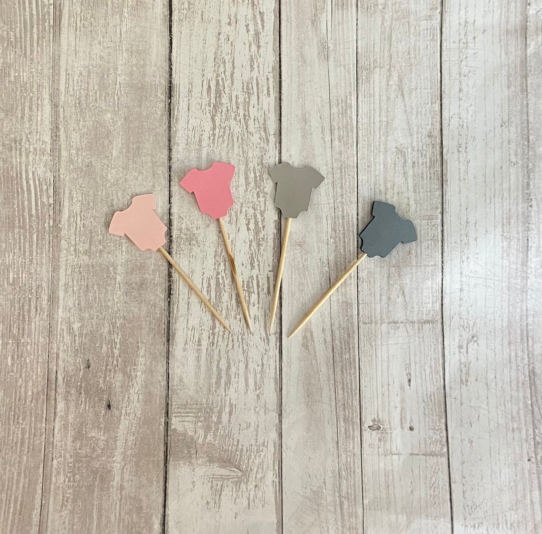 24 Pink and Grey Baby Shower Toothpicks, Baby Shower, Baby Girl Shower ...