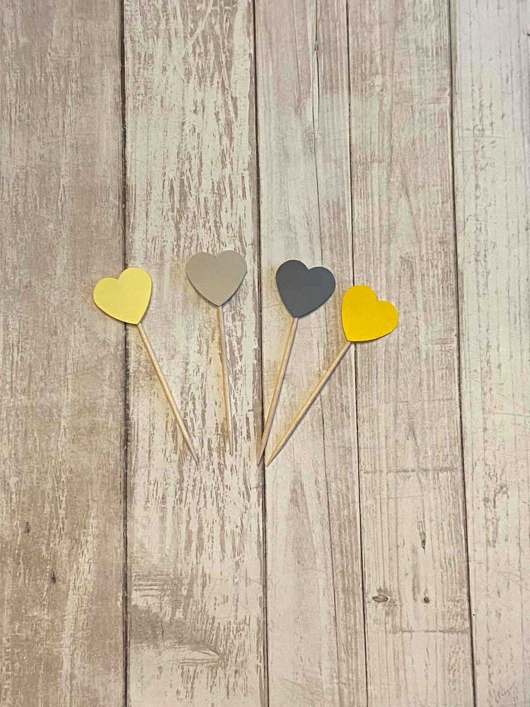 24 Yellow and Grey Heart Toothpicks, Baby Shower, Birthday, Wedding ...