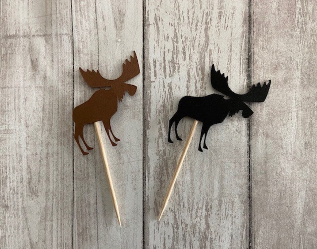 24 Assorted Moose Toothpicks, Woodland Cupcake Toppers, Woodland Baby Shower, Woodland Theme ...