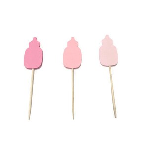 24 Pink Baby Bottle Toothpicks, Baby Shower, Girl Baby Shower ...