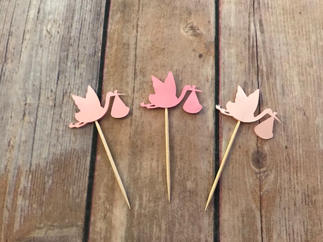 24 Assorted Pink Baby Stork Toothpicks, Baby Shower, Baby Girl Shower ...