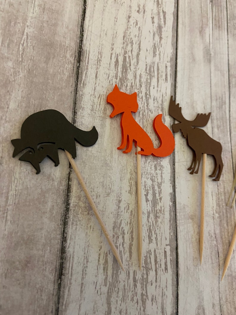 24 Assorted Woodland Toothpicks, Woodland Cupcake Toppers, Woodland ...