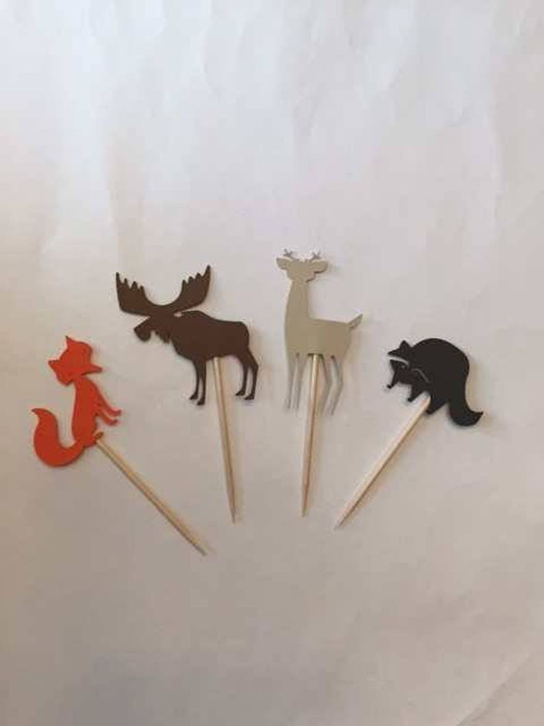 24 Assorted Woodland Toothpicks, Woodland Cupcake Toppers, Woodland ...