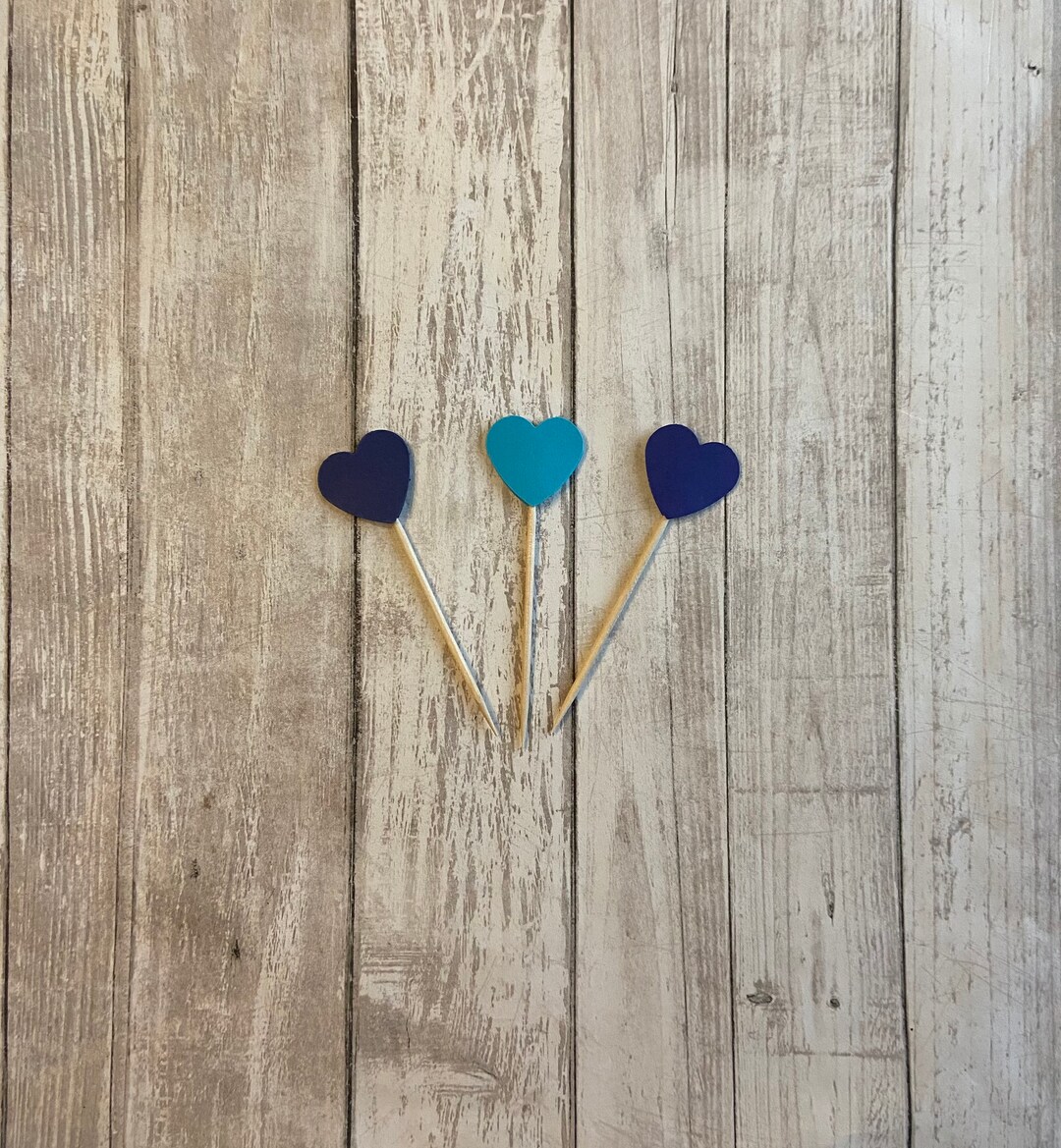 24 Blue Heart Toothpicks, Baby Shower, Birthday Party, Wedding Shower ...