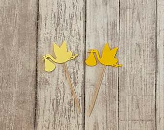 24 Assorted Yellow Baby Stork Toothpicks Baby Shower Gender - Etsy