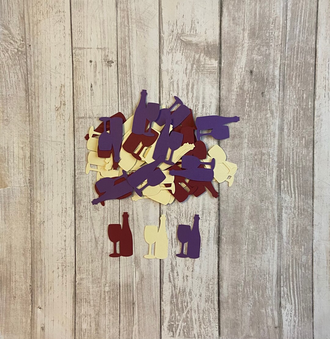100 Purple Red and Ivory Wine Bottle and Glass Confetti, Bachelorette ...
