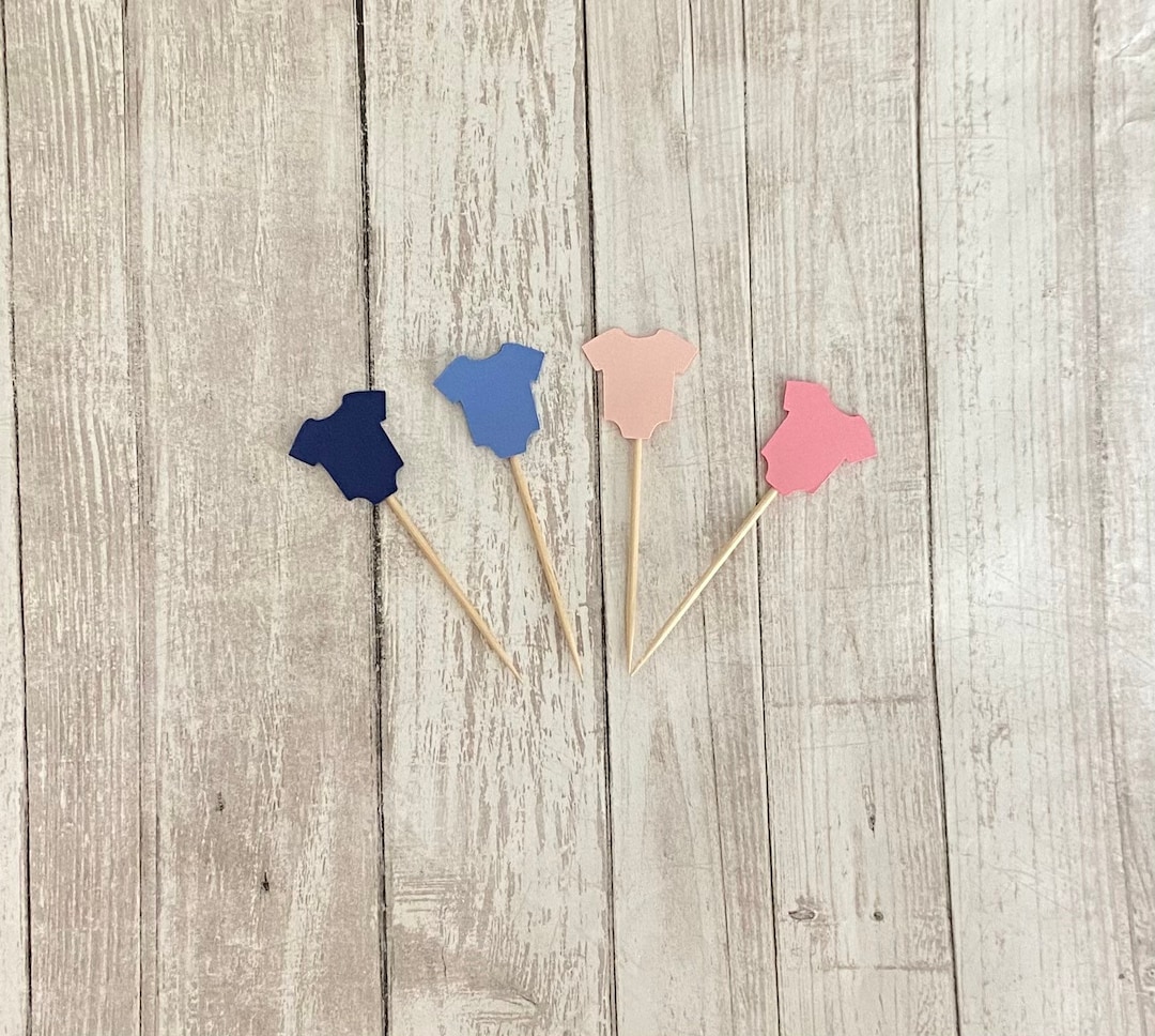 24 Pink and Blue Baby Bodysuit Toothpicks, Baby Shower, Twins Baby ...
