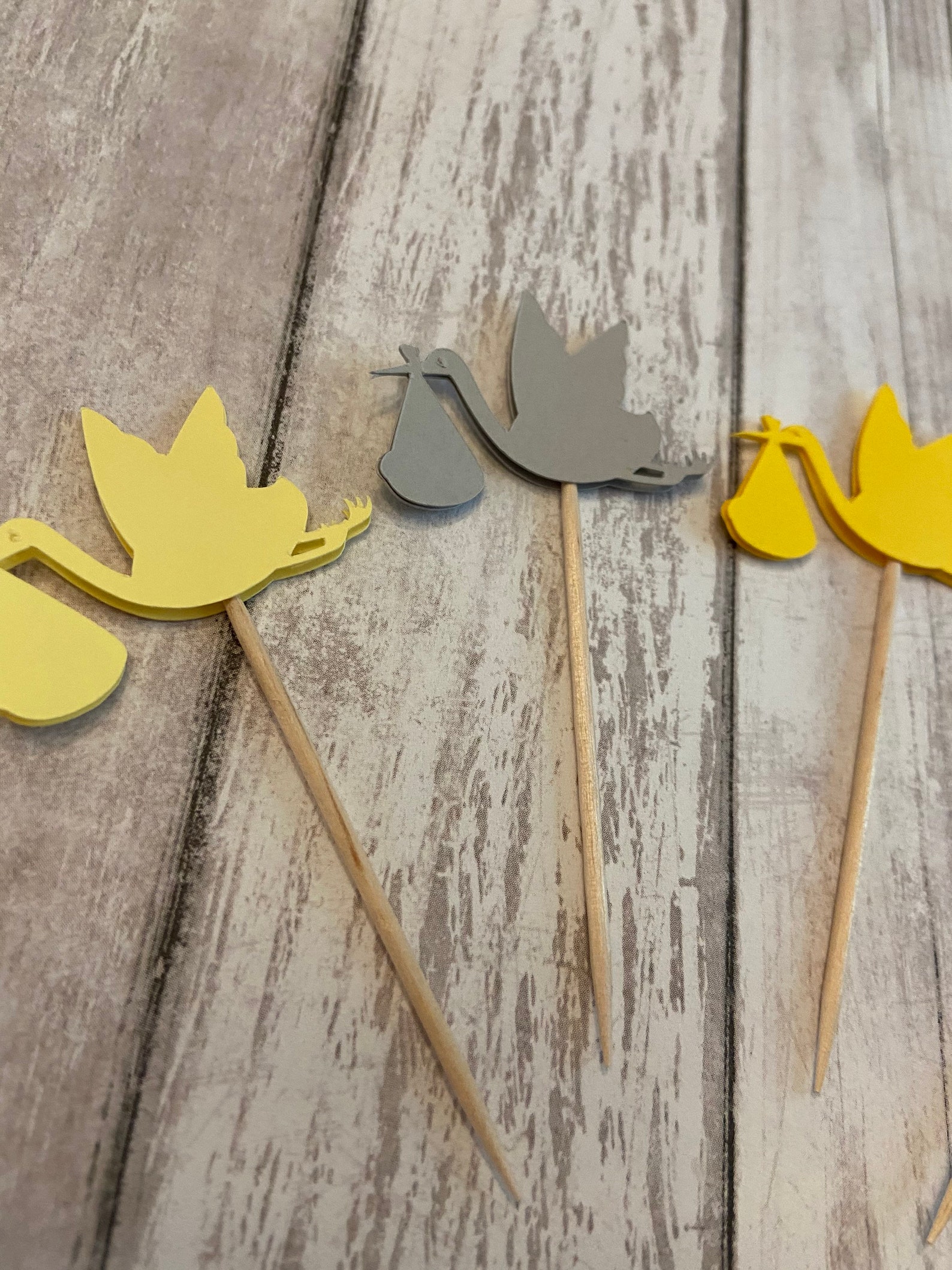 24 Assorted Yellow Baby Stork Toothpicks, Baby Shower, Gender Neutral ...