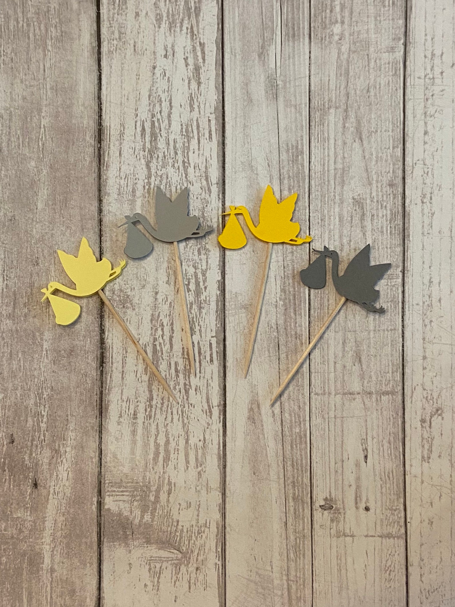 24 Assorted Yellow Baby Stork Toothpicks, Baby Shower, Gender Neutral ...