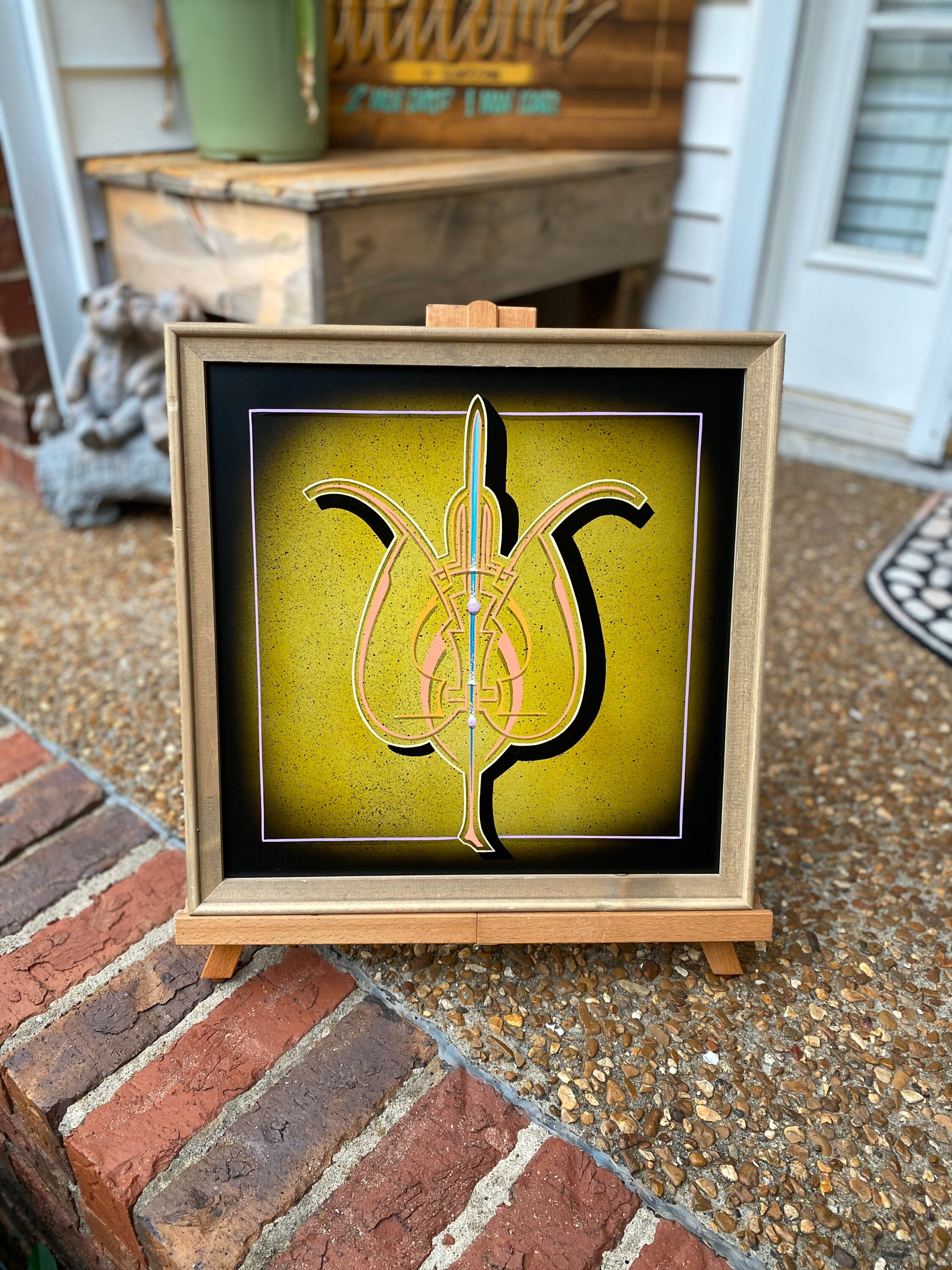 Yellow and Black on Sign Board 16 x 16 Framed — Music City Paintworks ...