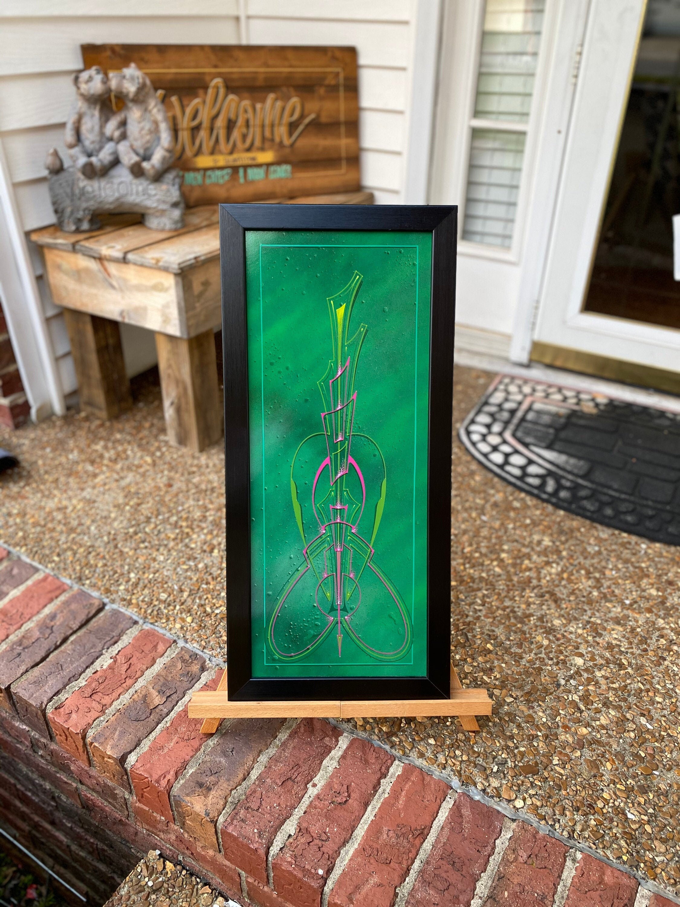 Green Water Drop Background 26 x 12 Framed — Music City Paintworks ...