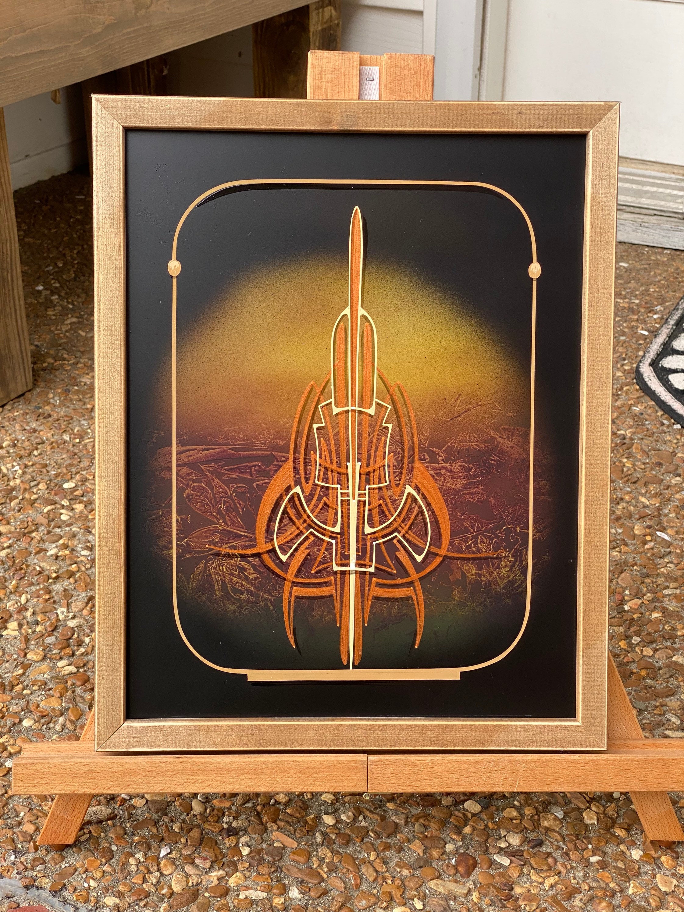 Space Style Airbrushed Background Metallic Copper Pinstriping 12 x 15 ...