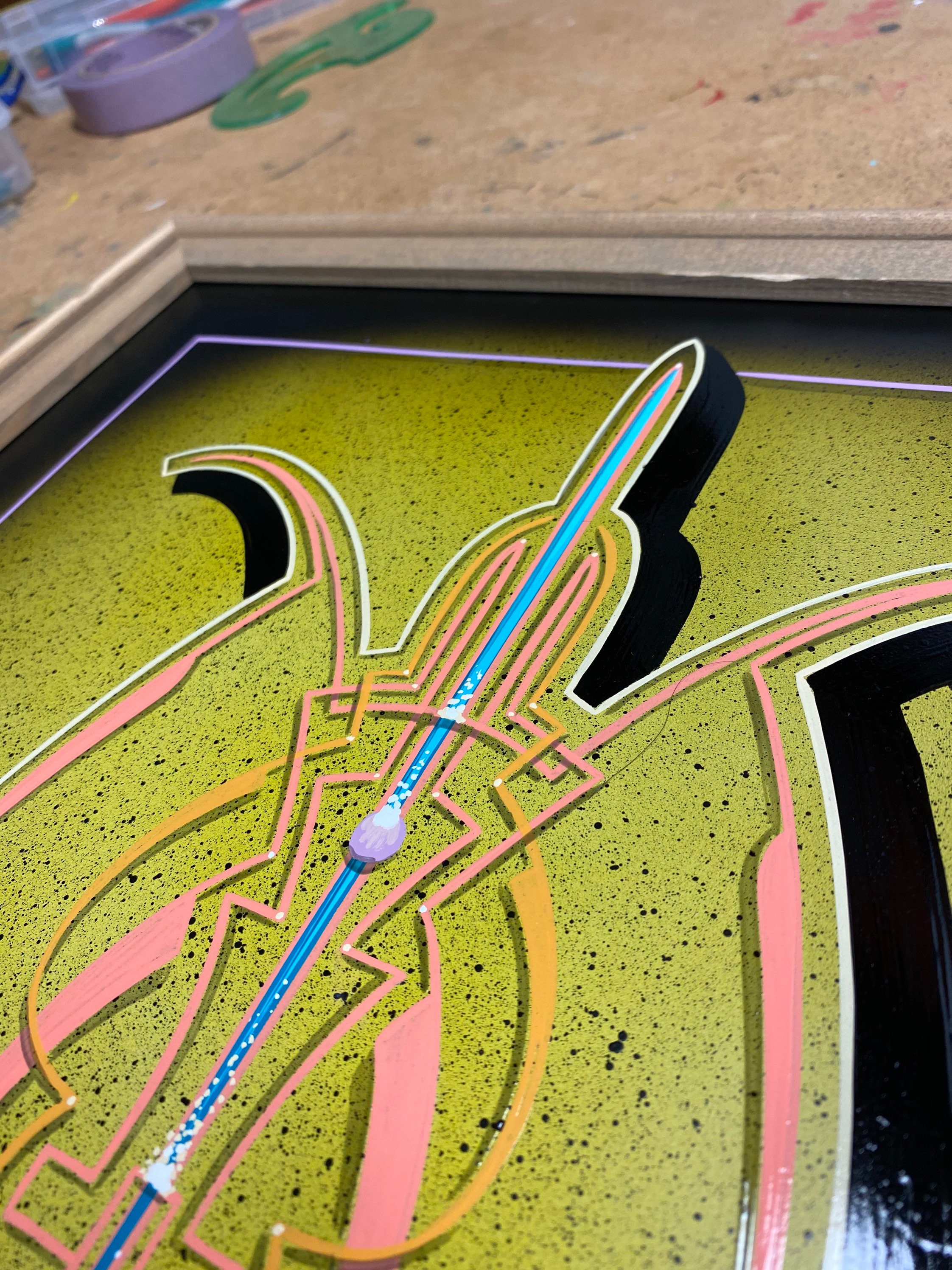 Yellow and Black on Sign Board 16 x 16 Framed — Music City Paintworks ...