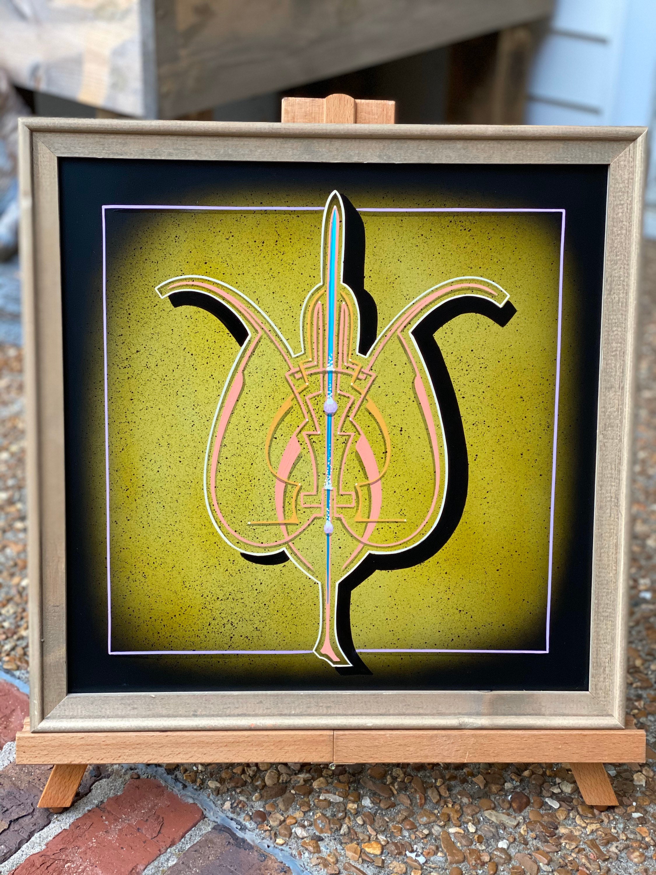 Yellow and Black on Sign Board 16 x 16 Framed — Music City Paintworks ...