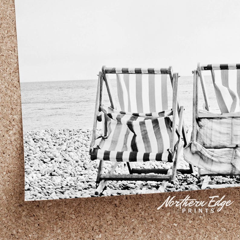 Bw Retro Beach Chair Print Vintage Beach Photography Bw - Etsy