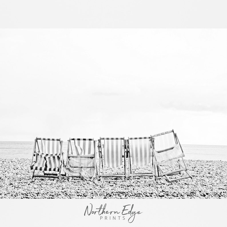Bw Retro Beach Chair Print Retro Beach Photography Bw - Etsy