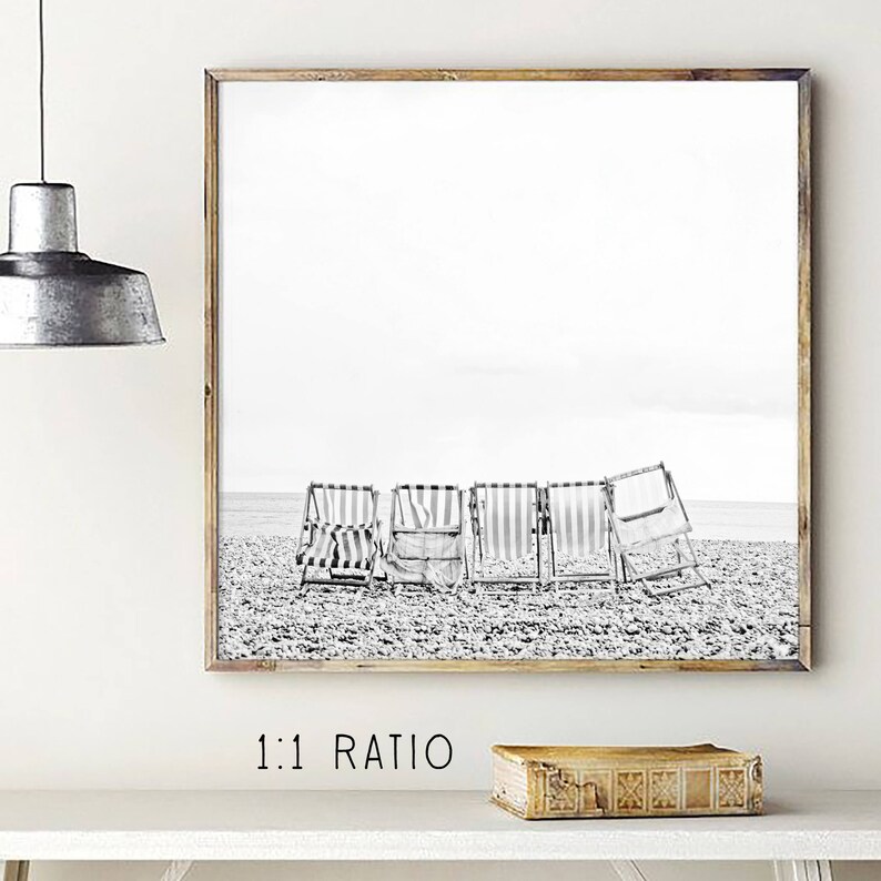Bw Retro Beach Chair Print Vintage Beach Photography Bw - Etsy