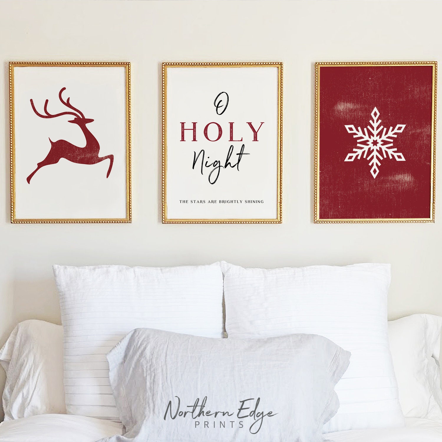 Reindeer Sign Printable Holiday Red White Wood Sign | Etsy