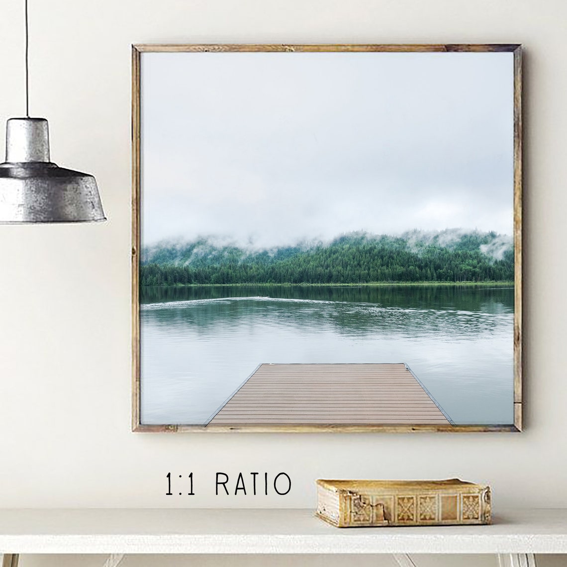 Canoe Dock Print Printable Dock Art Summer Lake Art Fog | Etsy