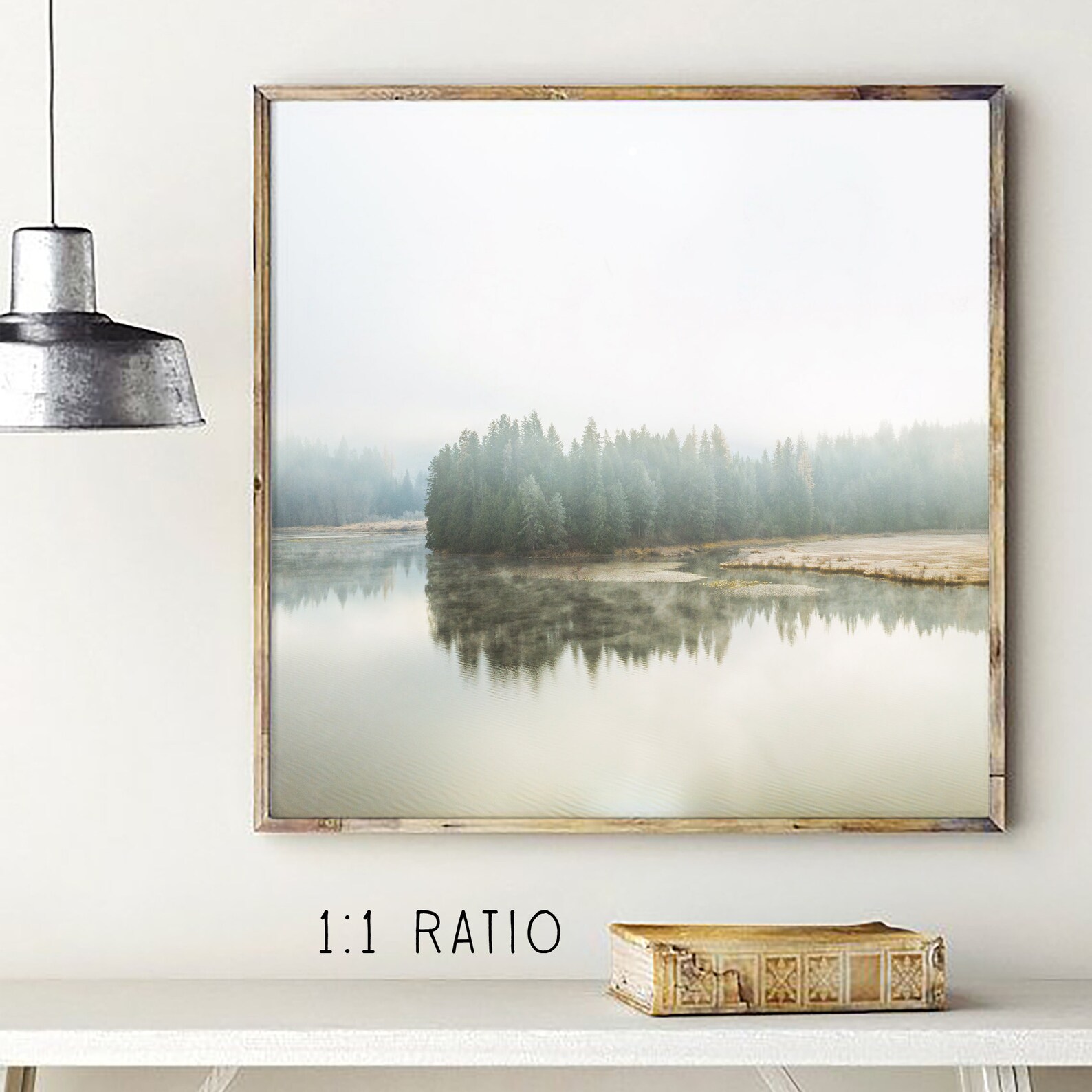 Minimalist Shore Line Print, Forest Fog Print, Cabin Decor, Lake Print ...