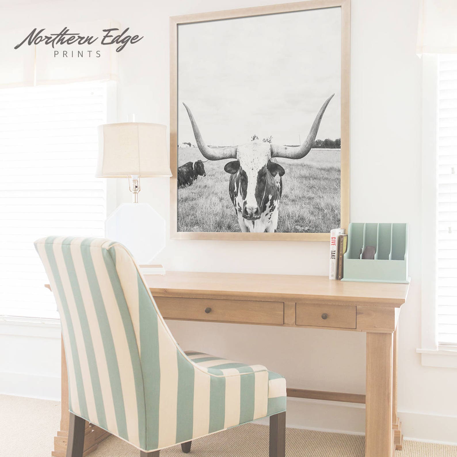 Bw Steer Print, Bw Longhorn Print, Longhorn Wall Art, Longhorn Art ...